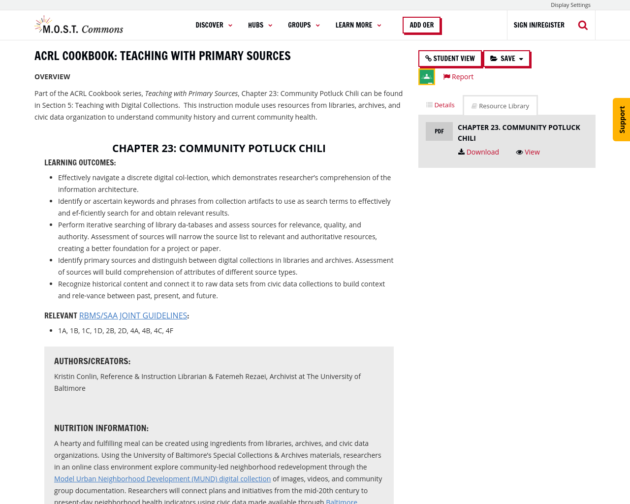 ACRL Cookbook: Teaching with Primary Sources | Maryland Open Source ...