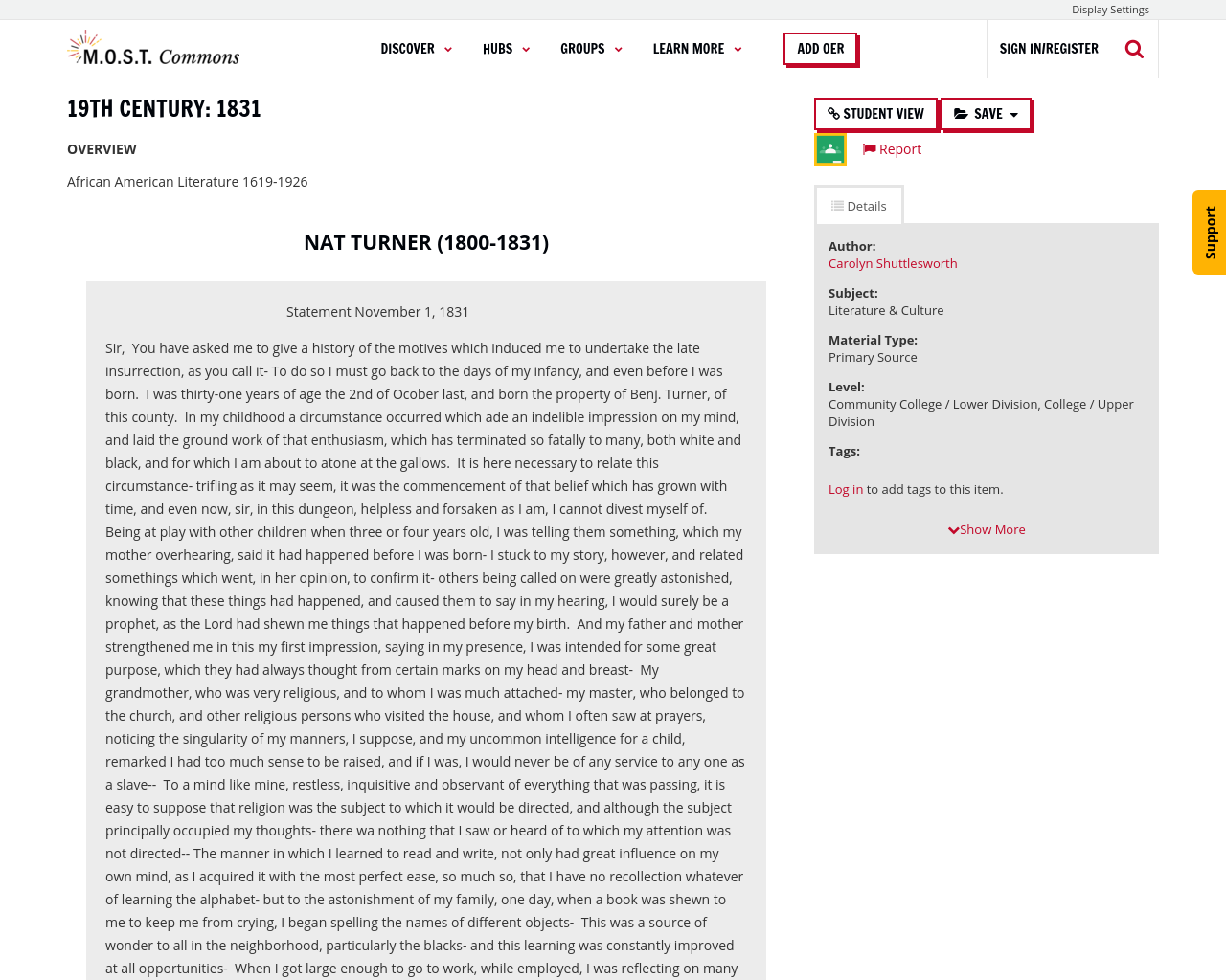 African American Literature 1619-1926, 19th Century, 19th Century: 1831 ...