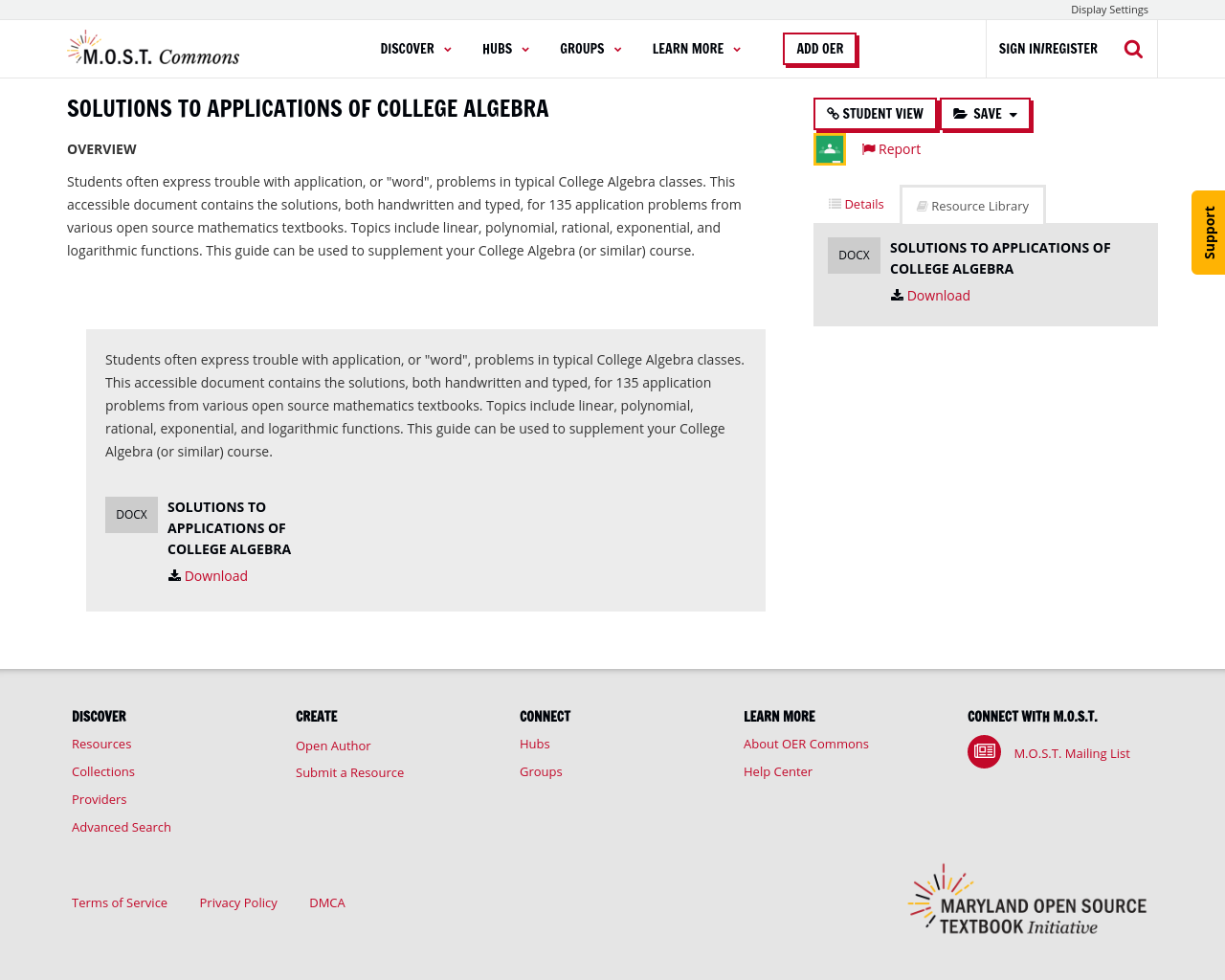 Solutions to Applications of College Algebra | Maryland Open Source ...